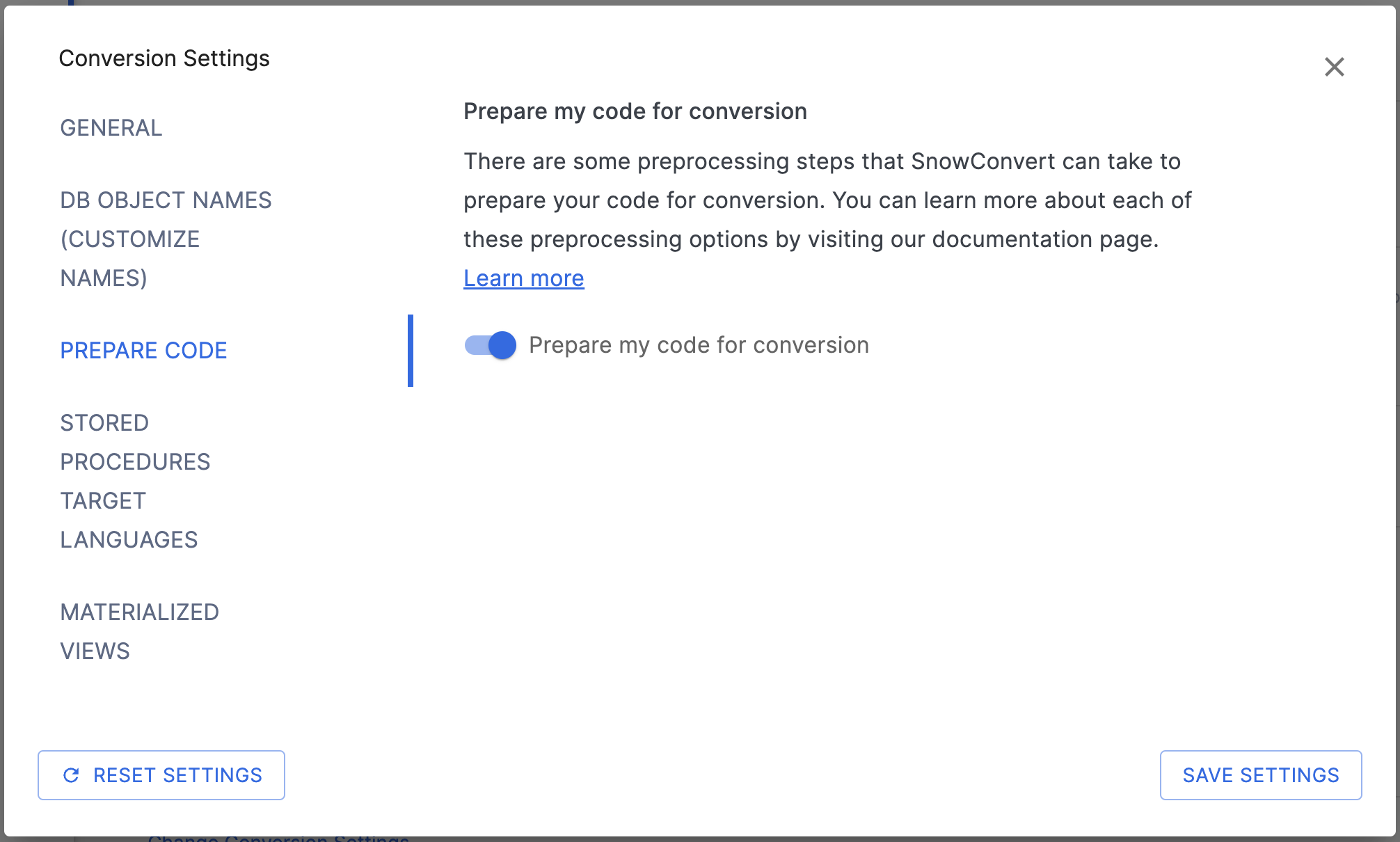 SnowConvert AI - SQL Server Conversion Settings | Snowflake Documentation