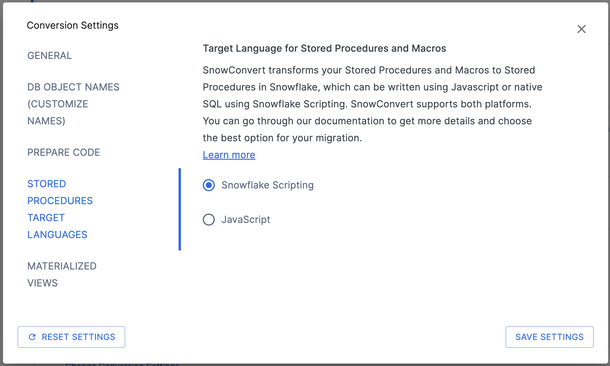 SnowConvert AI - SQL Server Conversion Settings | Snowflake Documentation