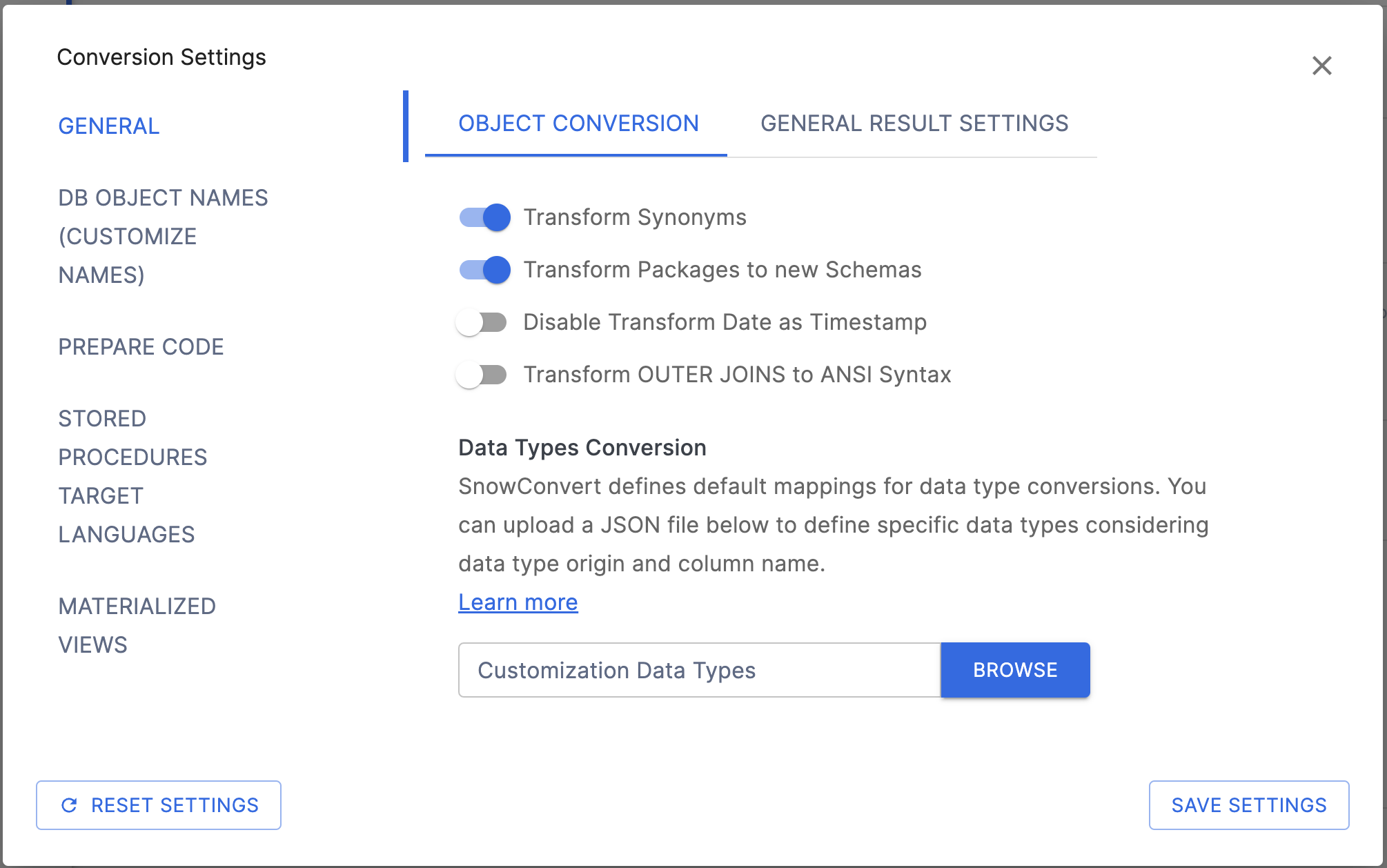 SnowConvert AI - Oracle Conversion Settings | Snowflake Documentation