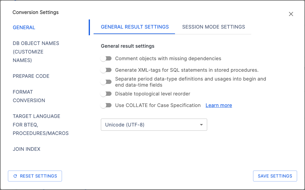 SnowConvert AI - Teradata Conversion Settings | Snowflake Documentation